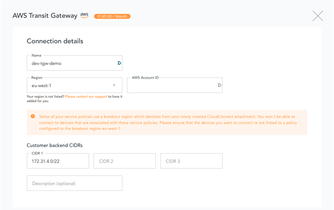 Cloud Connect Integration Into AWS Transit Gateway | emnify Integration Guides